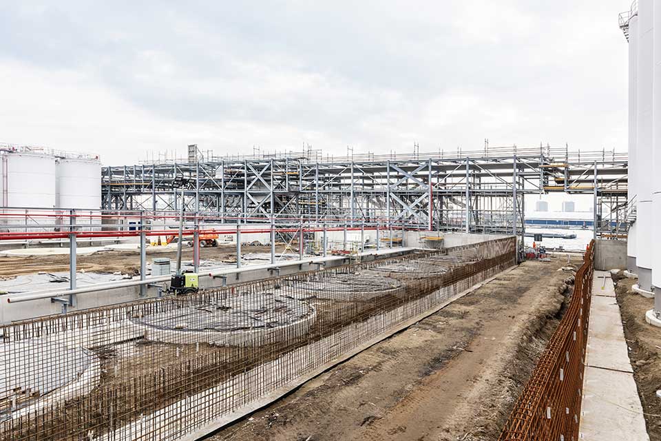 Brand new chemical storage terminal erected from 1,112 tons of steel